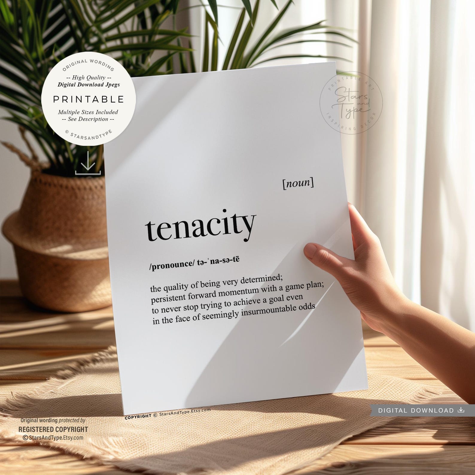 Tenacity Definition, PRINTABLE Office Desk Art, Persistence ...