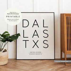 Dallas Texas USA PRINTABLE Wall Art City Name Map - Etsy