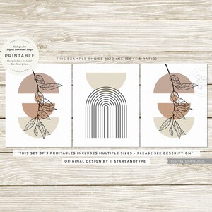 Boho Abstract Leaf Art, PRINTABLES Set of 3, Geometric Neutral Brown ...