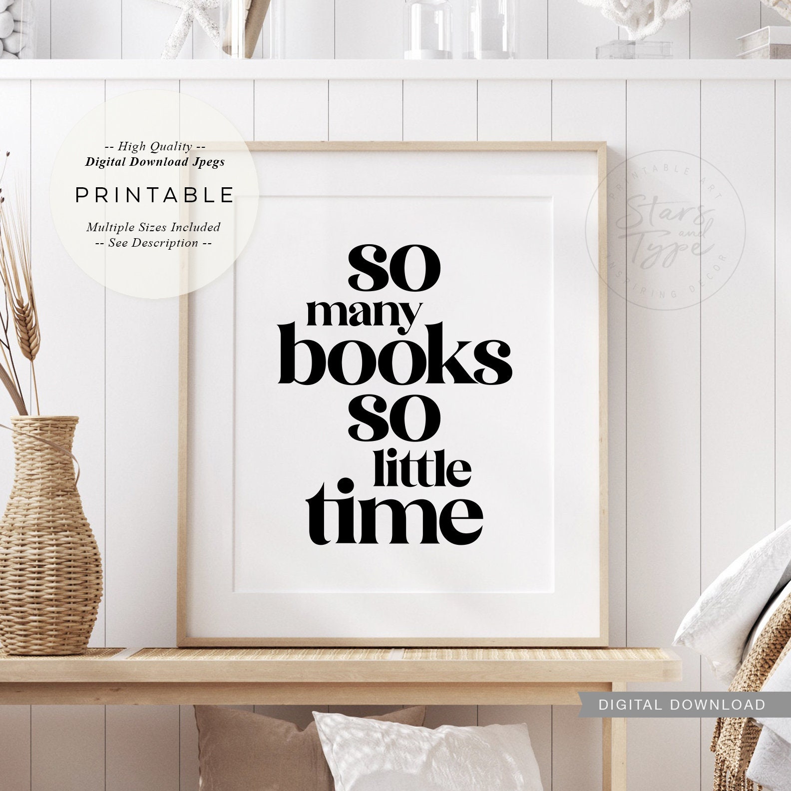 So Many Books So Little Time PRINTABLE Wall Art Reading Nook | Etsy