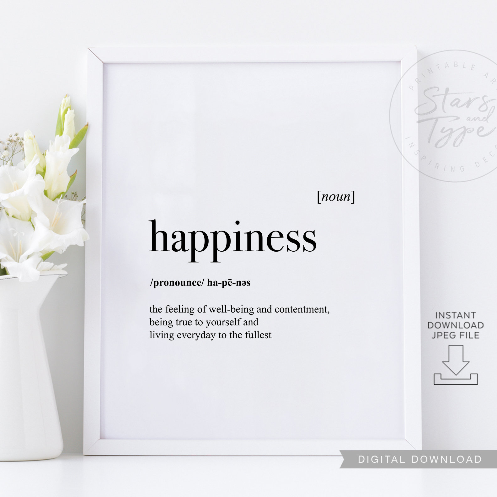 Happiness Definition PRINTABLE Art Dictionary Meaning Happy - Etsy