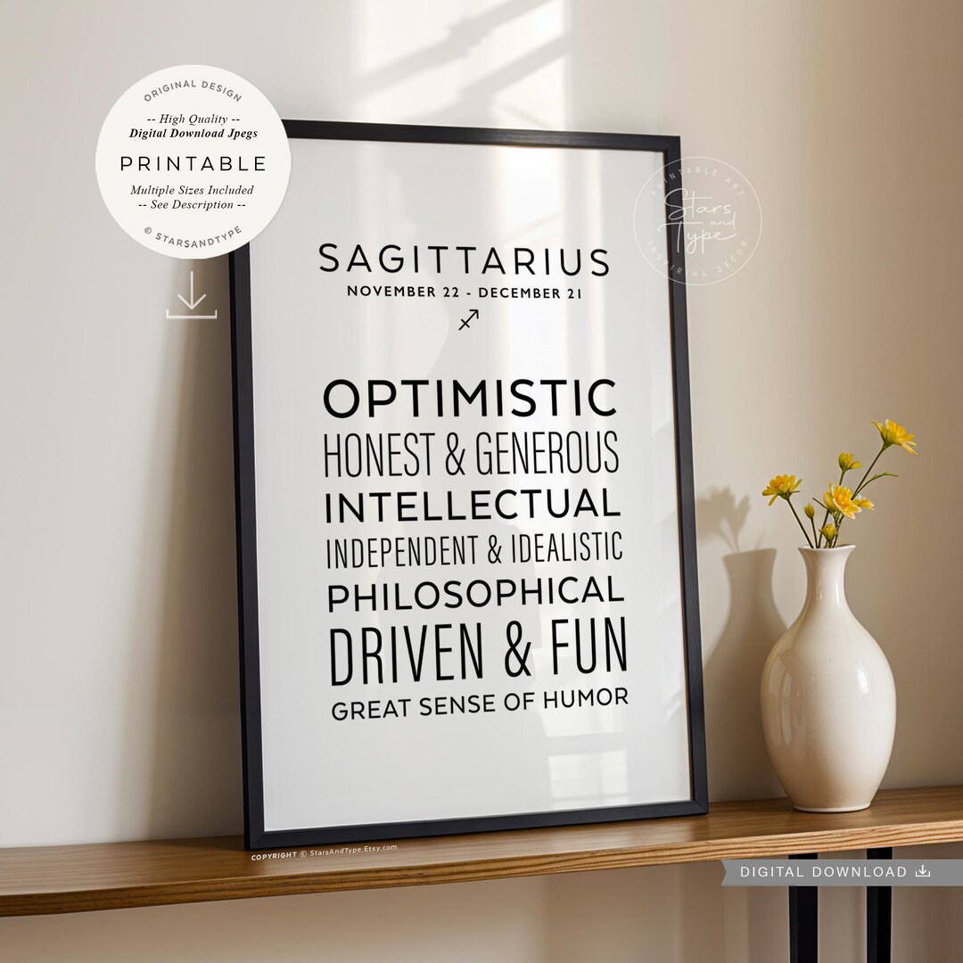 Sagittarius Star Sign Zodiac Meanings, PRINTABLE Art, Star Sign ...