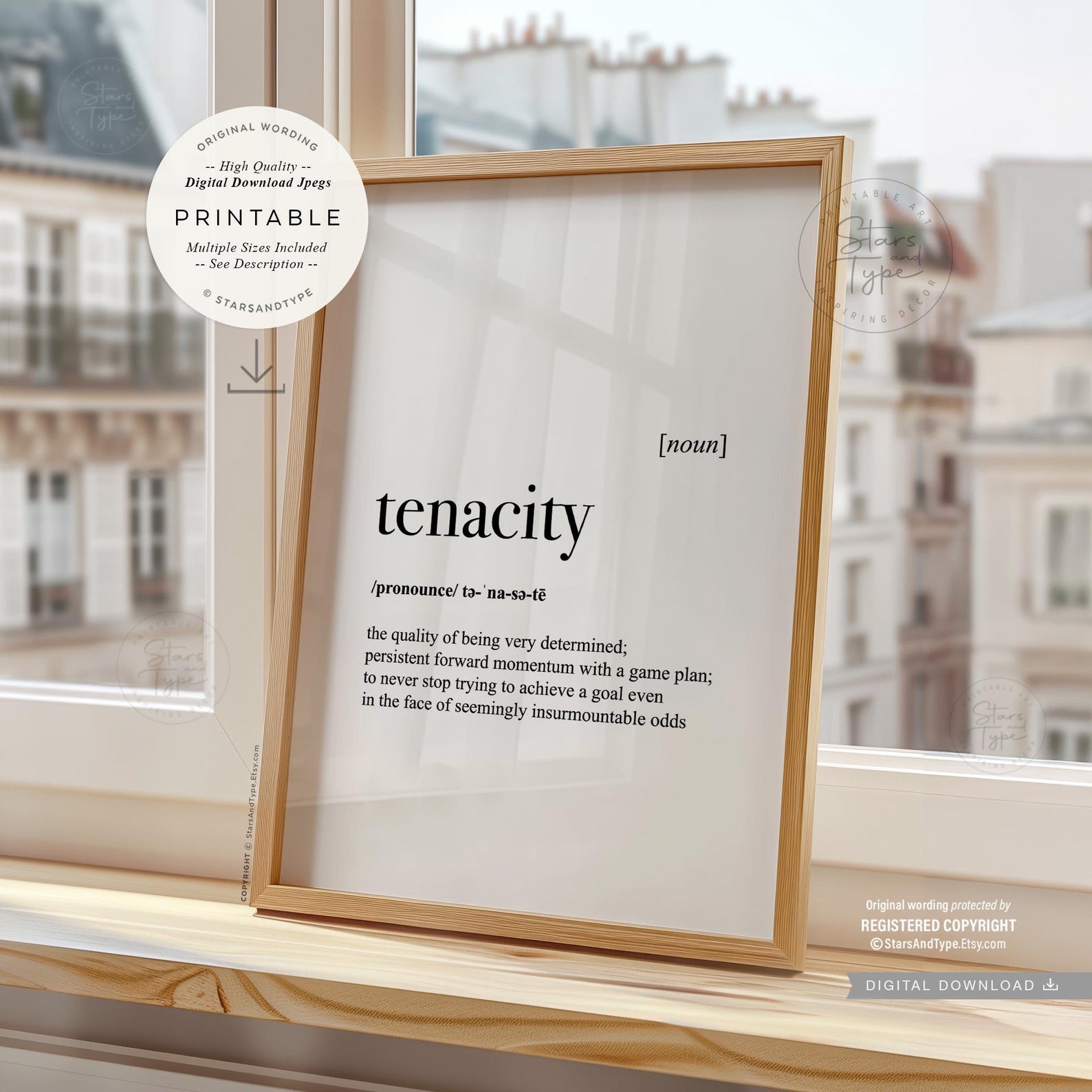 Tenacity Definition, PRINTABLE Office Desk Art, Persistence ...