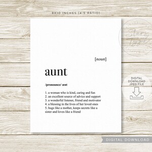 Auntie Definition, PRINTABLE Art Gift for Aunt, Mothers Day Gift ...