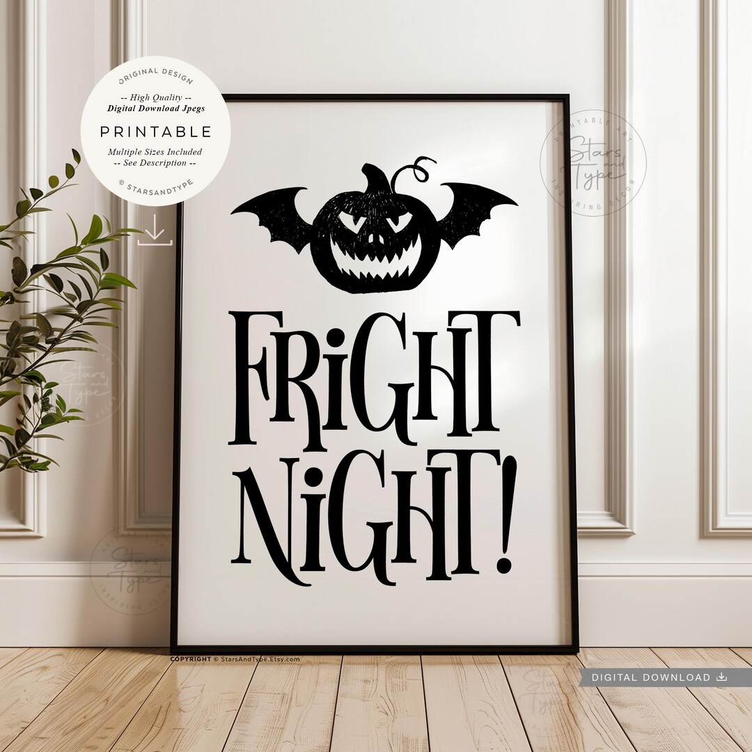Fright Night, PRINTABLE Art, Halloween Party Decor, Scary Pumpkin Face ...