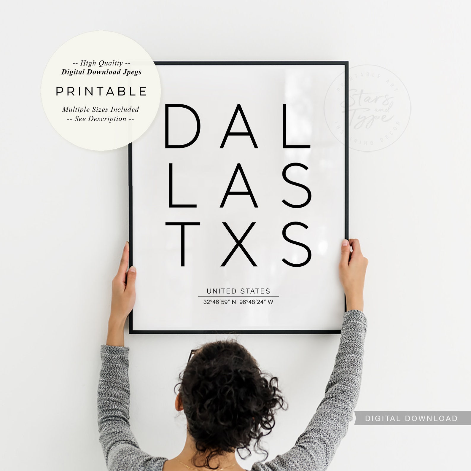 Dallas Texas USA PRINTABLE Wall Art City Name Map - Etsy