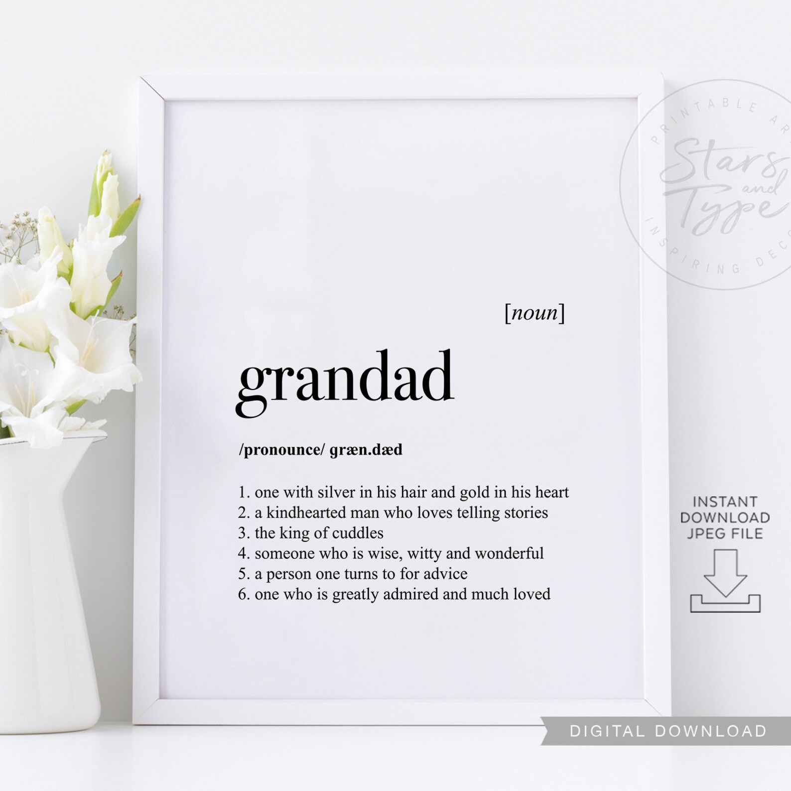 Grandad Definition PRINTABLE Art Grandfather Grandpa | Etsy