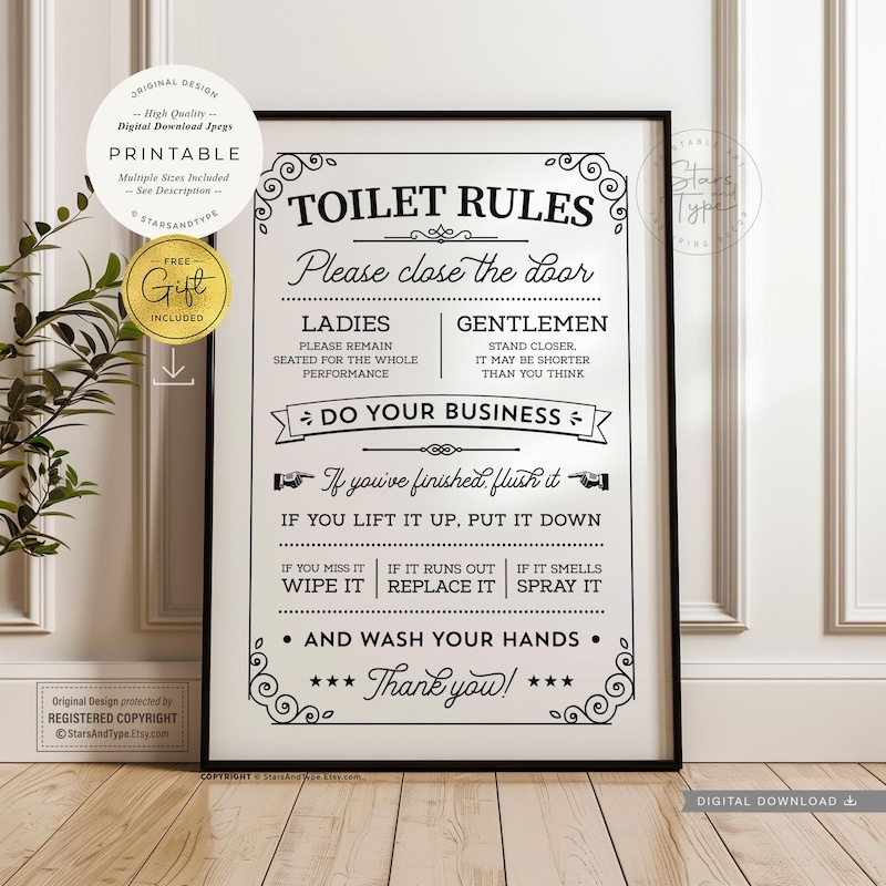 Bathroom Rules Sign - Etsy