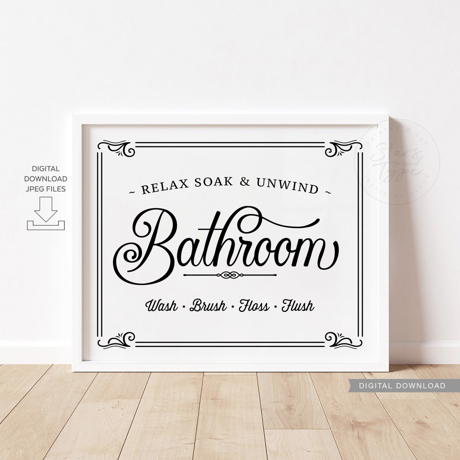 Bathroom PRINTABLE Wall Art Vintage Farmhouse Style Sign Door - Etsy UK