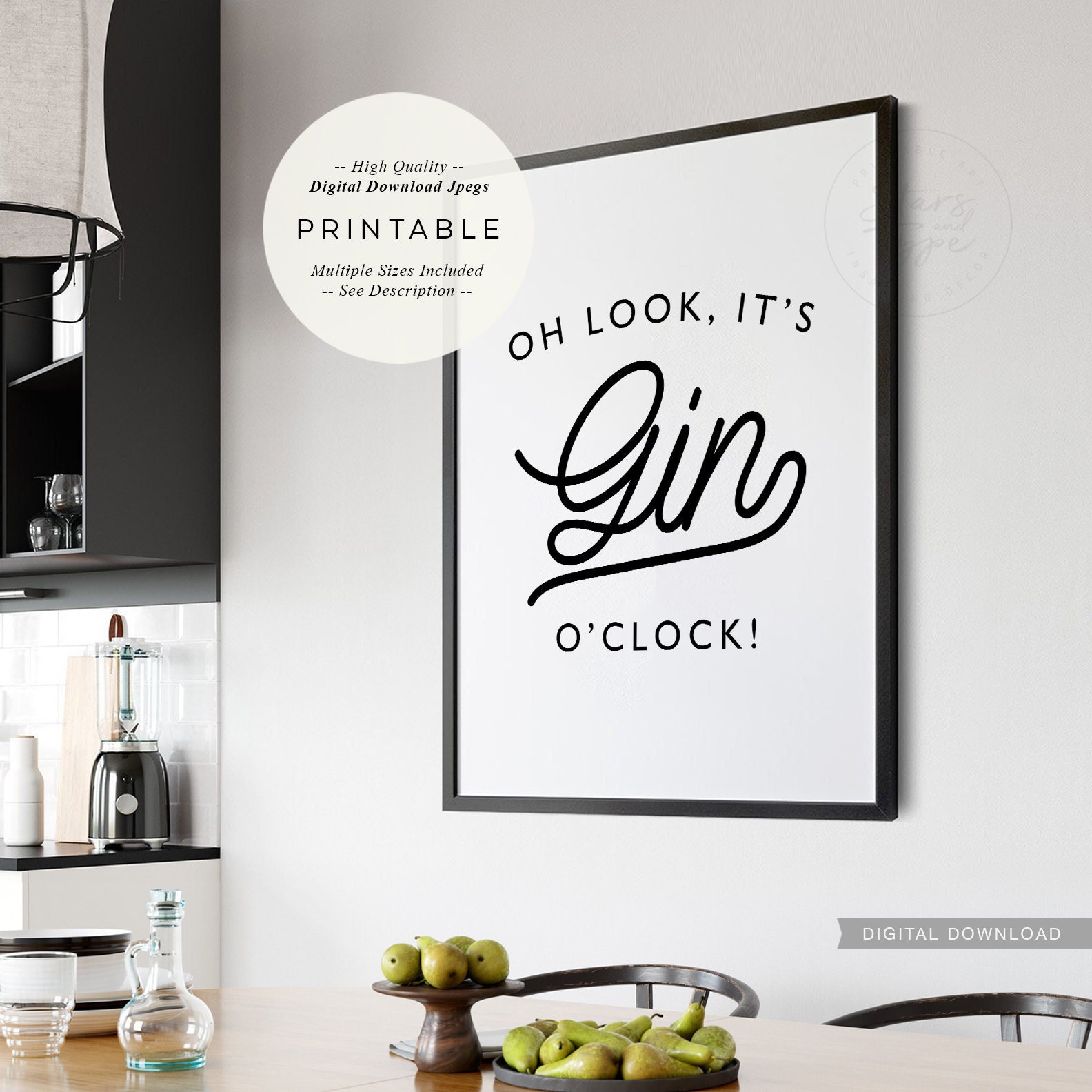 It's Gin O'clock PRINTABLE Wall Art Alcohol Quote - Etsy UK