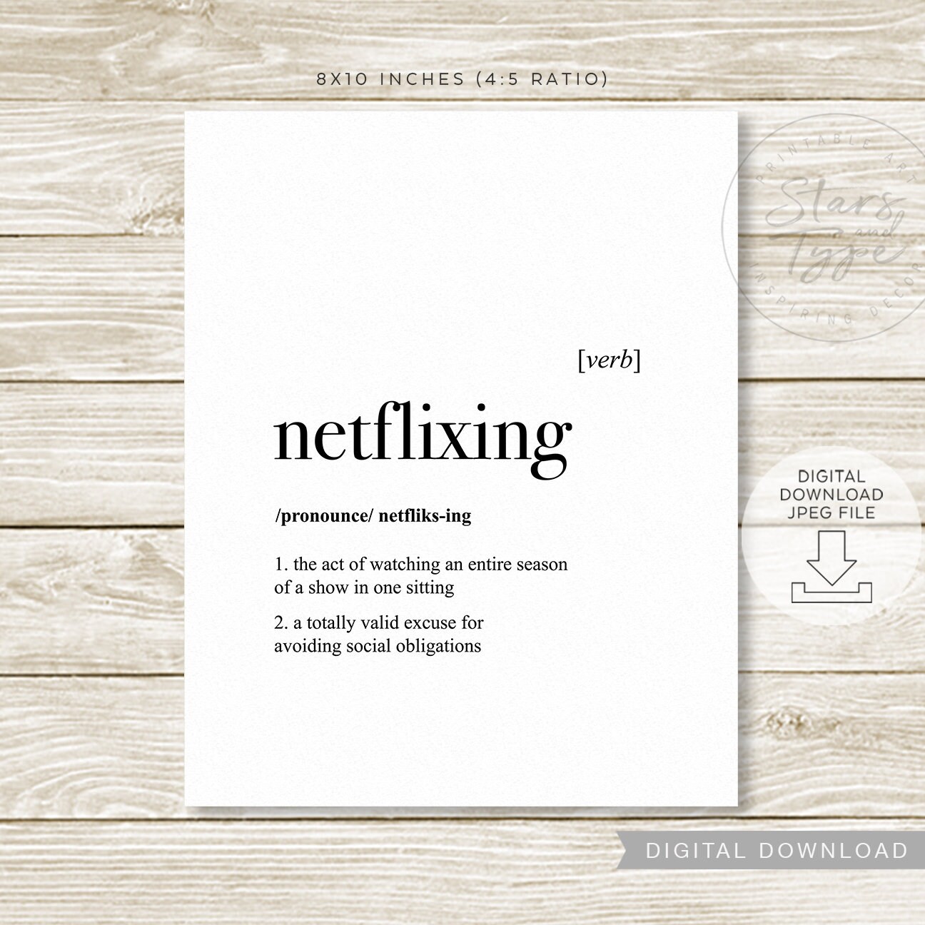 Netflixing Definition PRINTABLE Art Funny Home Decor Quote - Etsy UK