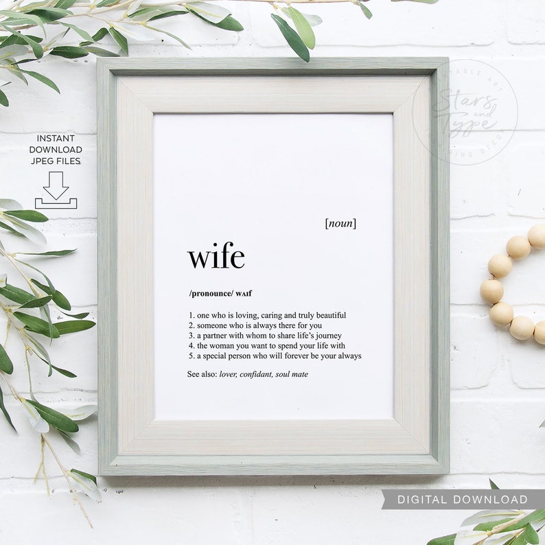 Wife Definition PRINTABLE Art Decor Dictonary Meaning | Etsy