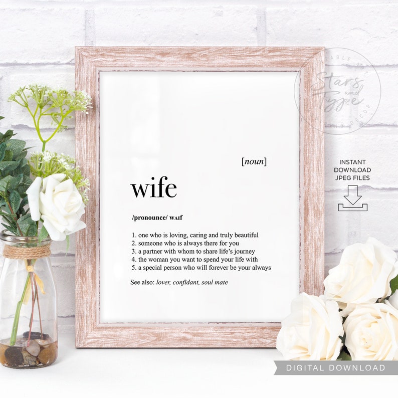 Wife Definition PRINTABLE Art Decor Dictonary Meaning | Etsy