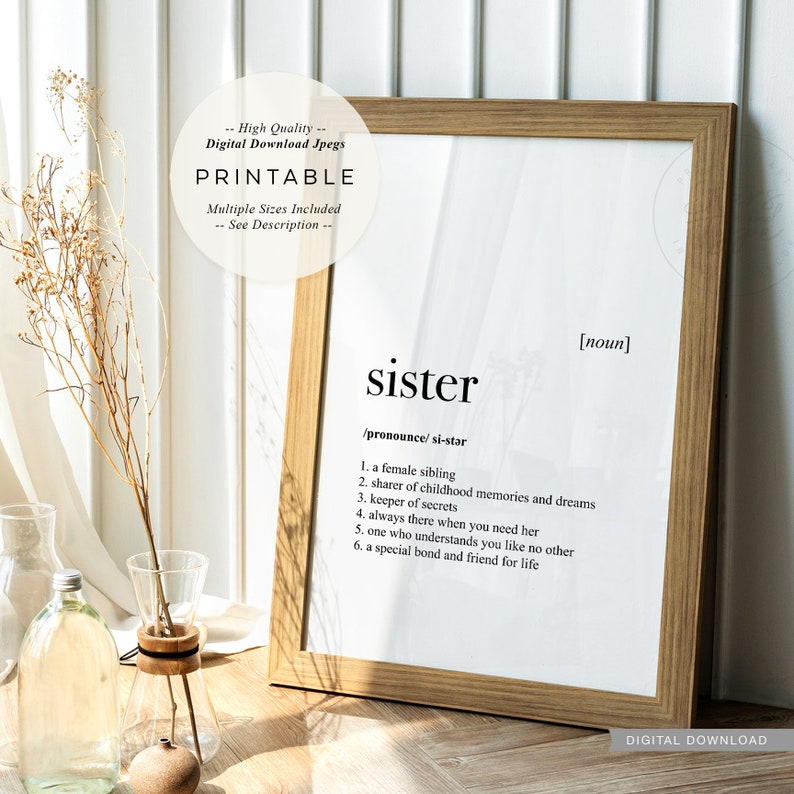 Sister Definition PRINTABLE Art Sibling Quote Decor Special | Etsy UK