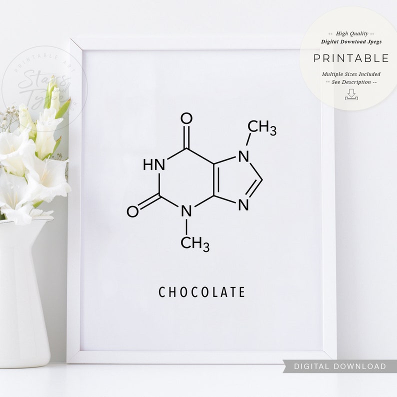 Chocolate Molecule PRINTABLE Wall Art Theobromine Sweets | Etsy