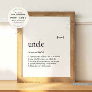 Uncle Definition, PRINTABLE Art, Gift for Special Uncle, Dictionary ...