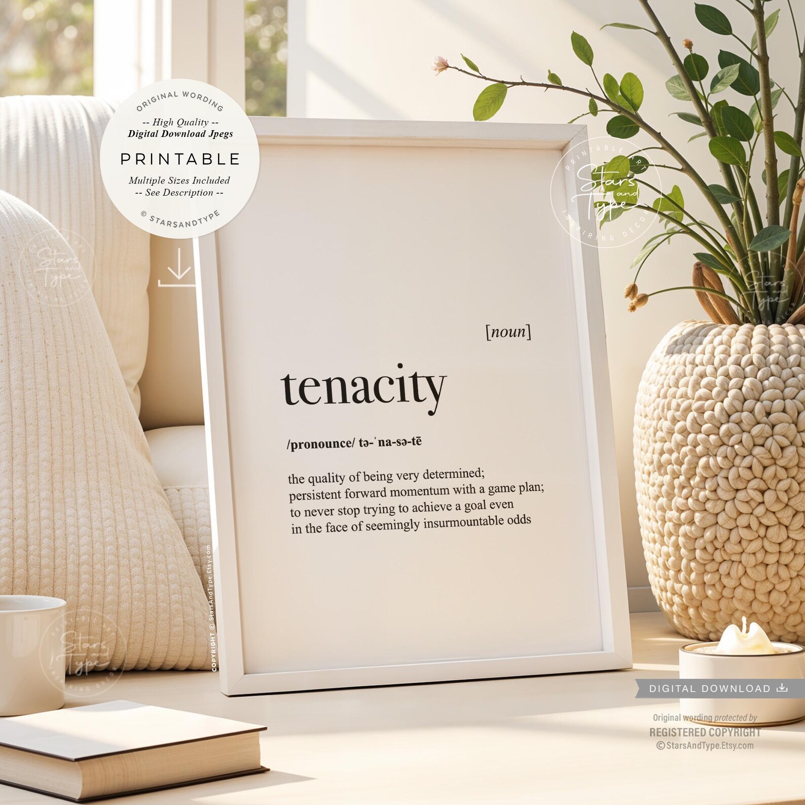 Tenacity Definition, PRINTABLE Office Desk Art, Persistence ...