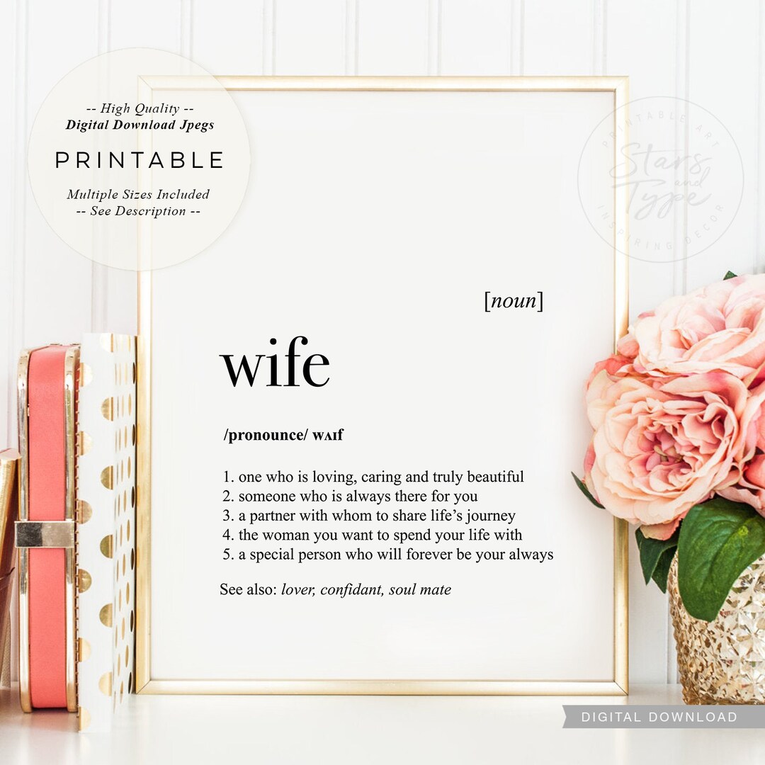 Wife Definition, PRINTABLE Art Decor, Dictonary Meaning, Wedding ...