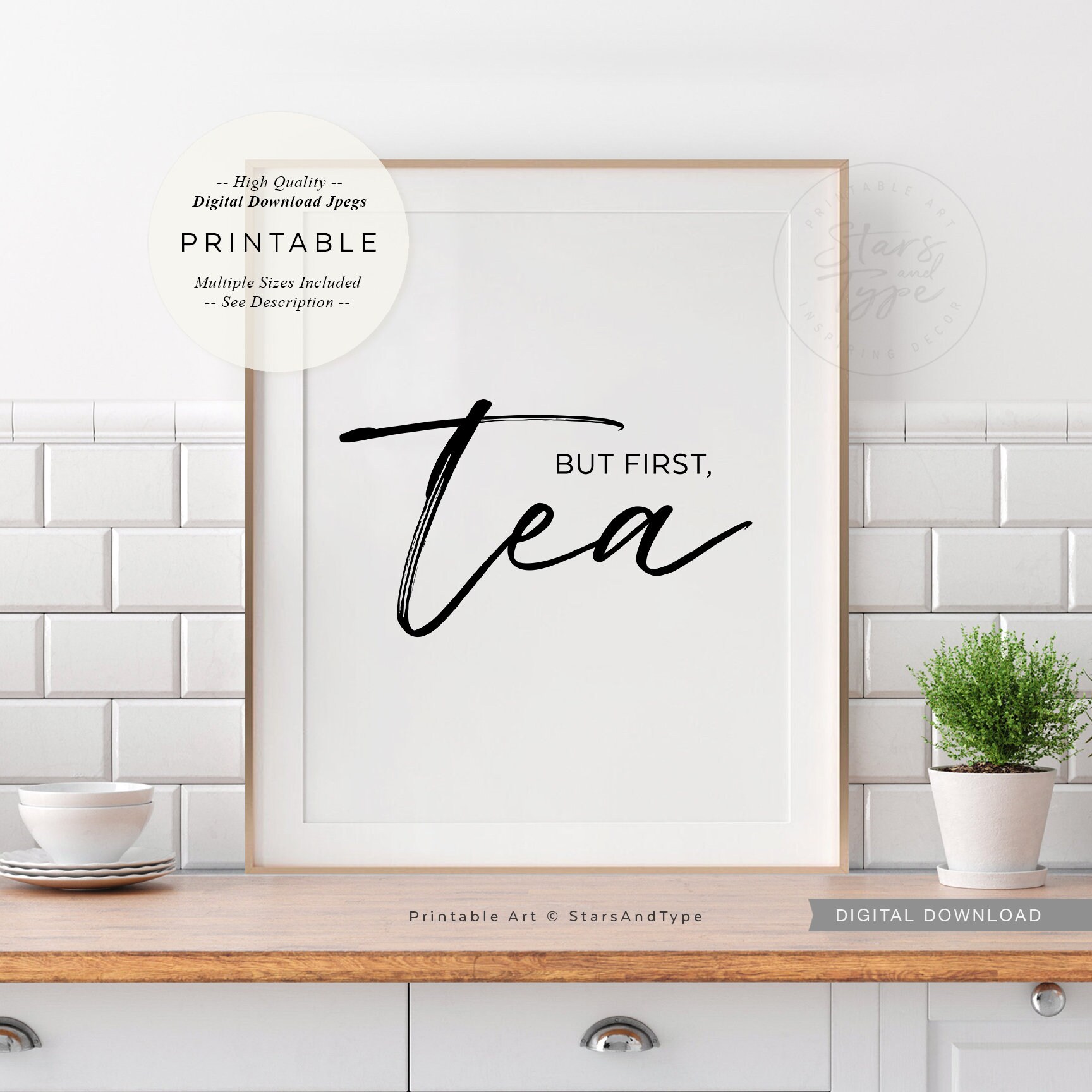But First Tea PRINTABLE Wall Art Tea Lovers Quote Kitchen | Etsy