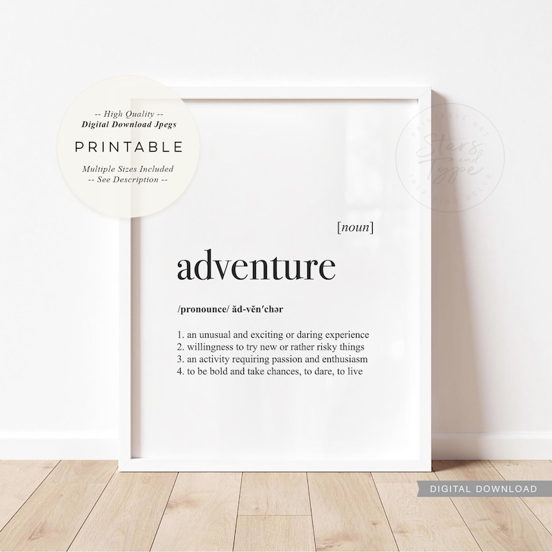 Adventure Dictionary Definition Meaning PRINTABLE Art - Etsy UK