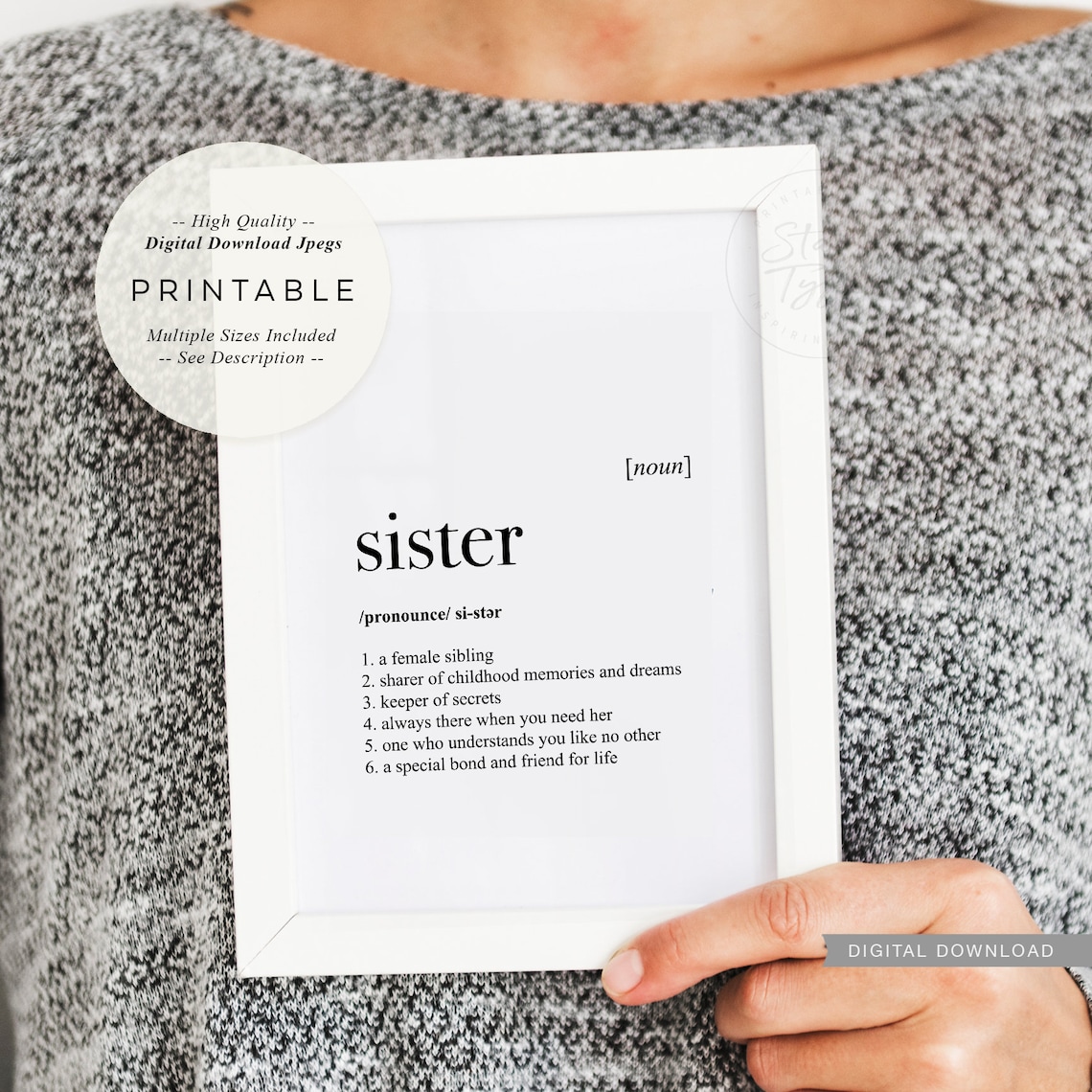 Sister Definition PRINTABLE Art Sibling Quote Decor Special - Etsy