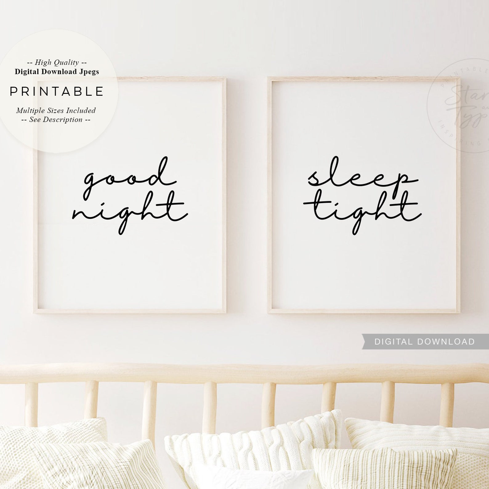 Good Night Sleep Tight PRINTABLE Wall Art Set of 2 Above Bed | Etsy