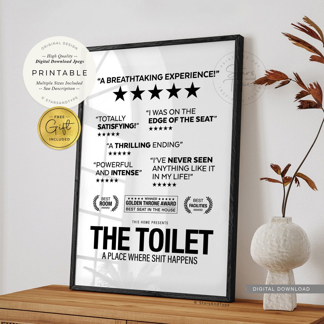 Toilet 5 Star Reviews, PRINTABLE Wall Art, Bathroom Rating Sign, Funny ...