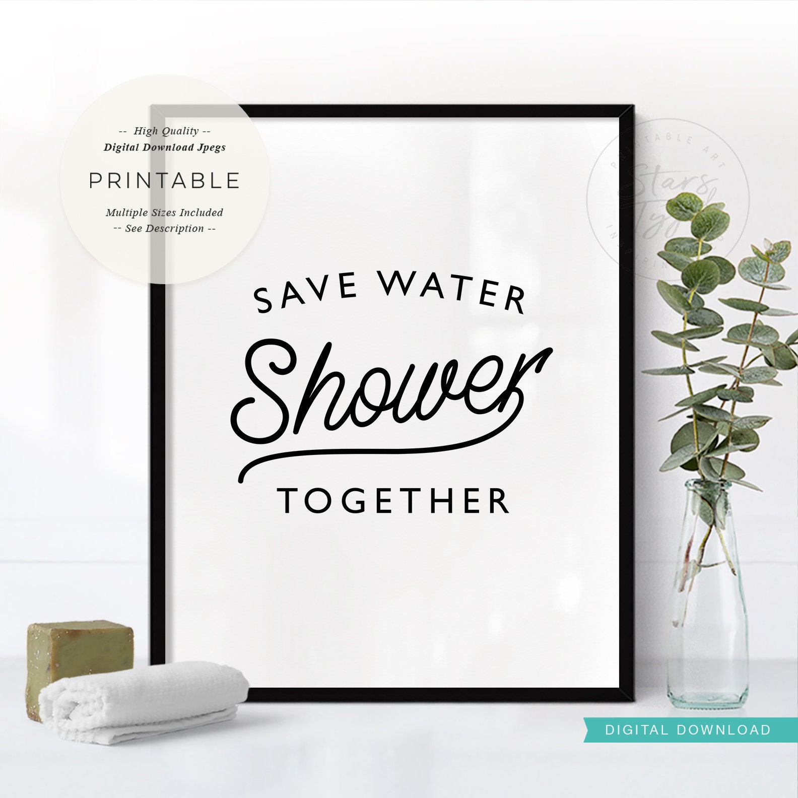 Save Water Shower Together Printable Wall Art Fun Bathroom Etsy Uk