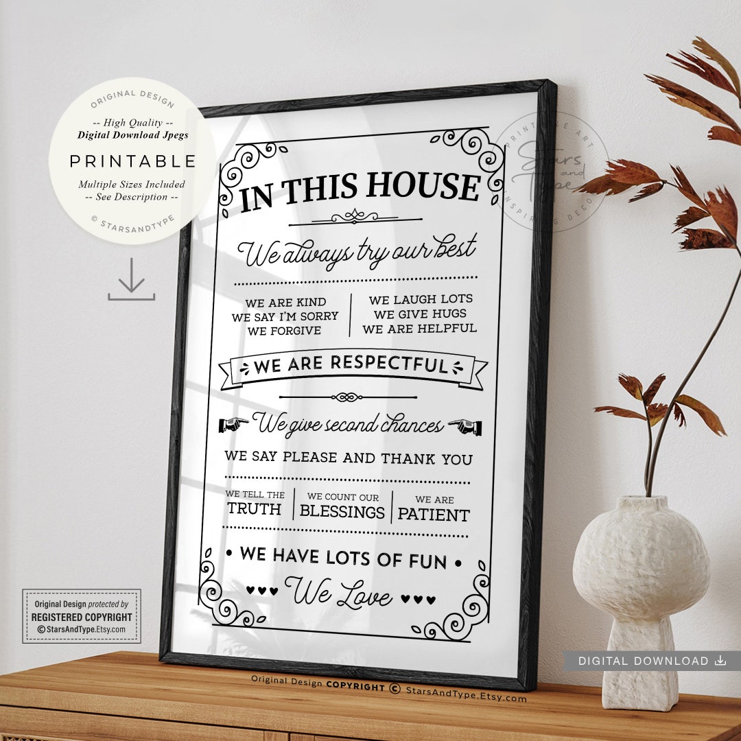 Family House Home Rules, PRINTABLE Wall Art, in This House We Love, We ...