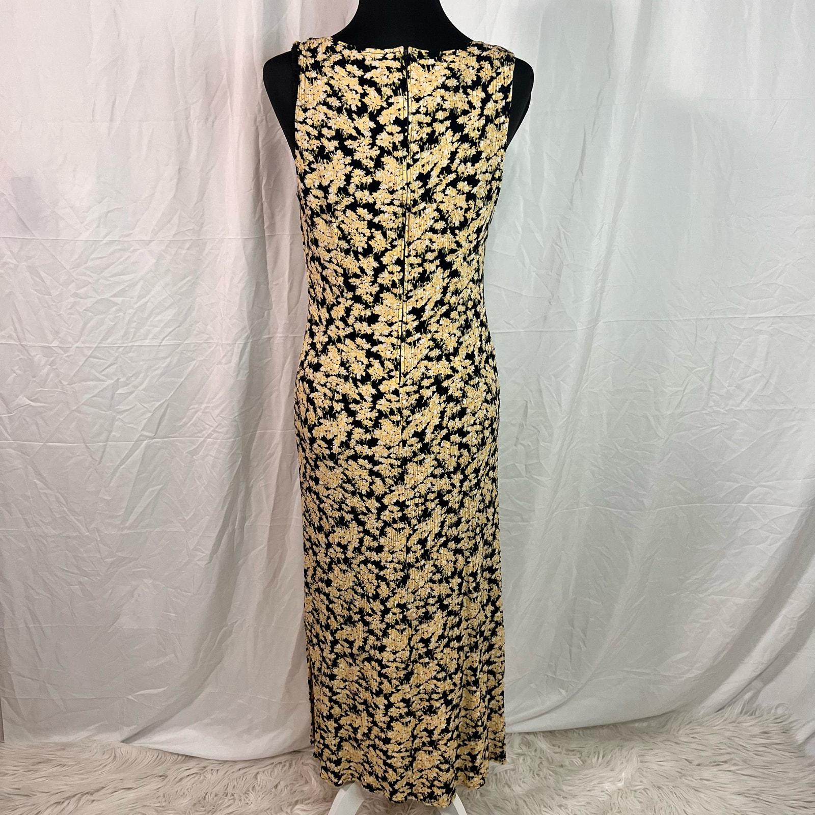 Vintage 90s Rabbit Rabbit Rabbit Designs Black and Yellow Floral Maxi ...