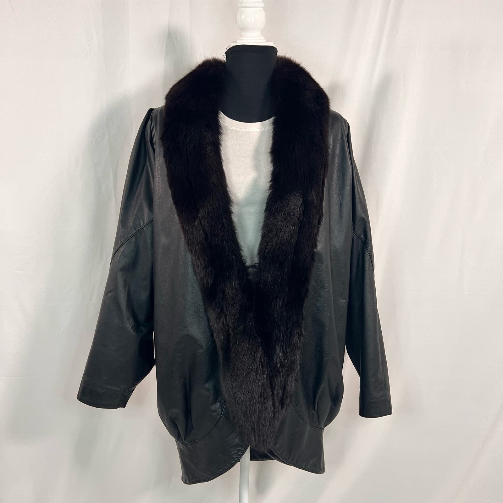 Vintage 1980s Jacqueline Ferrar Leather Coat With Fox Fur Trim Size ...
