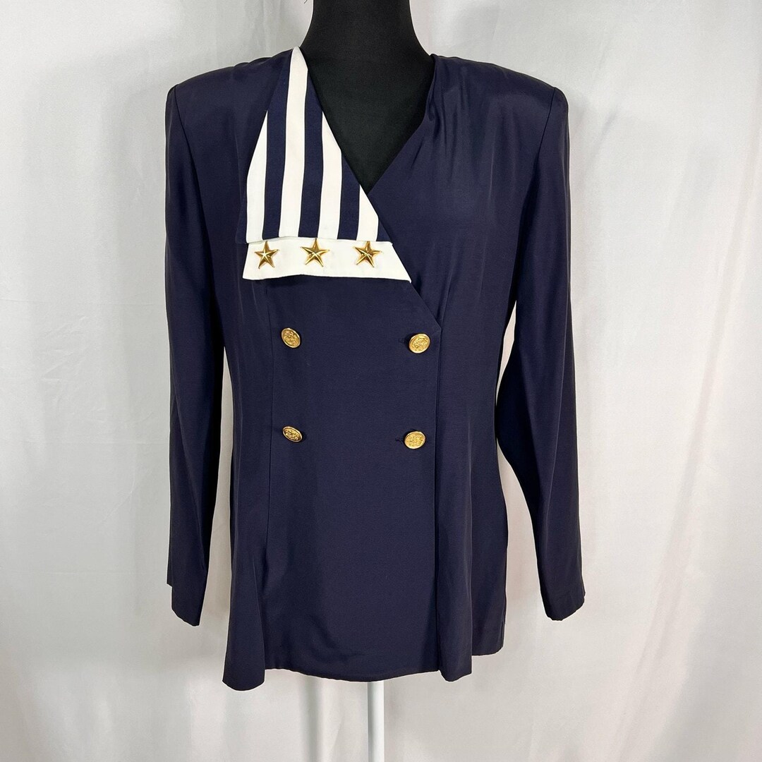 Vintage Menu Navy Blue Nautical Blazer Top - Etsy