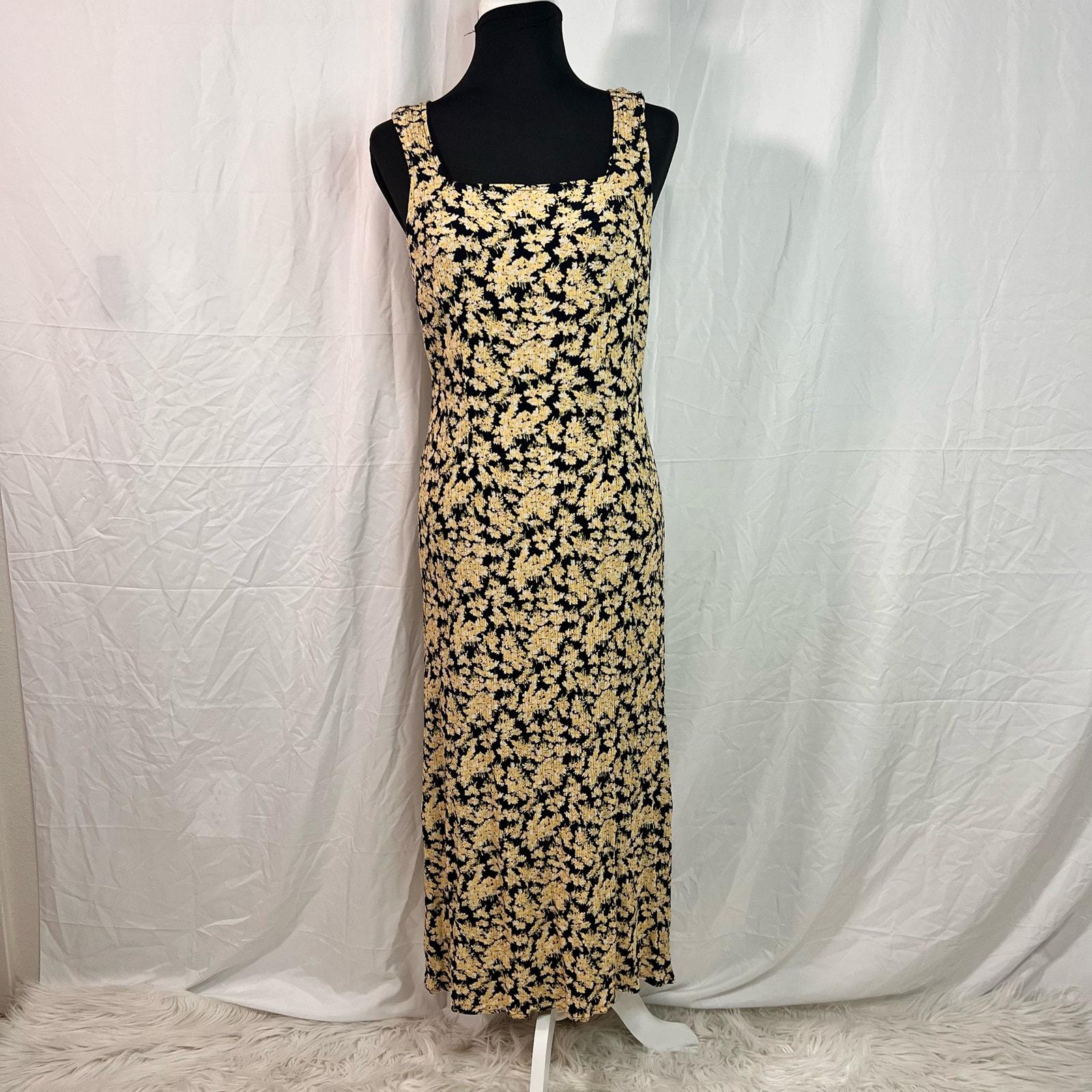 Vintage 90s Rabbit Rabbit Rabbit Designs Black and Yellow Floral Maxi ...