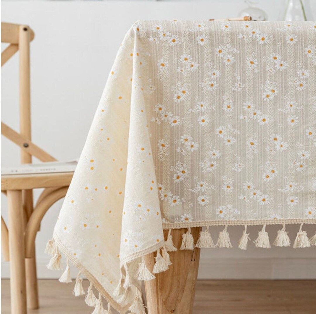 Daisy Tablecloth Cotton Floral Tablecloth Flower Table - Etsy