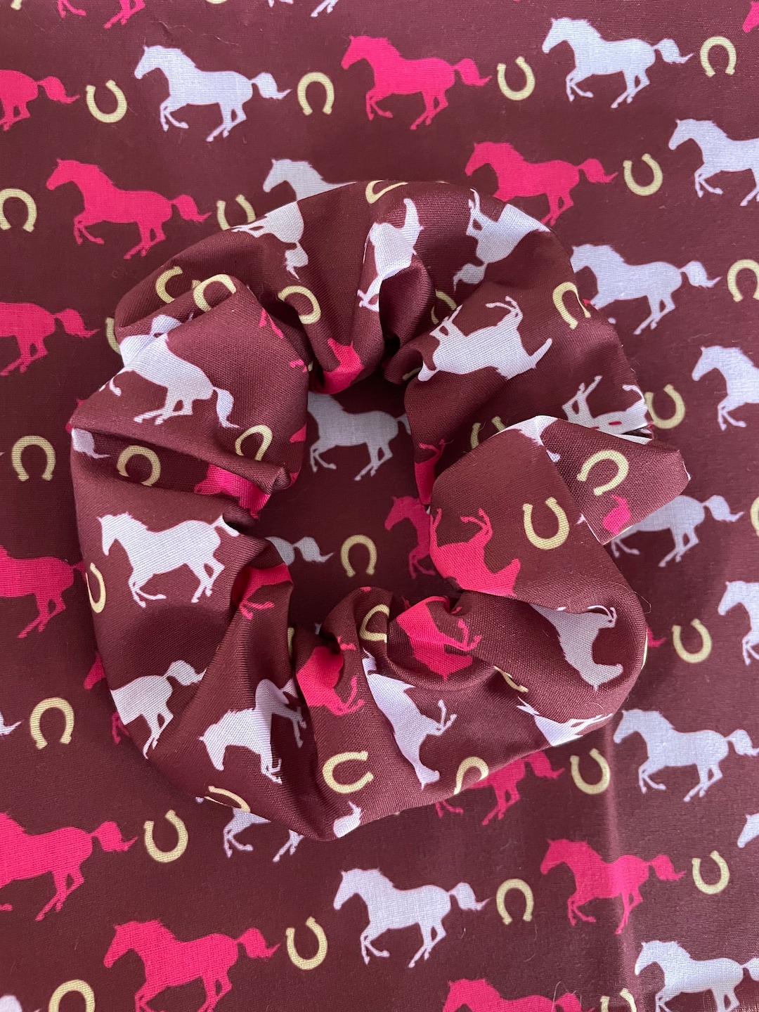 Horse & Horseshoe Scrunchie: Equestrian Hair Accessory - Etsy