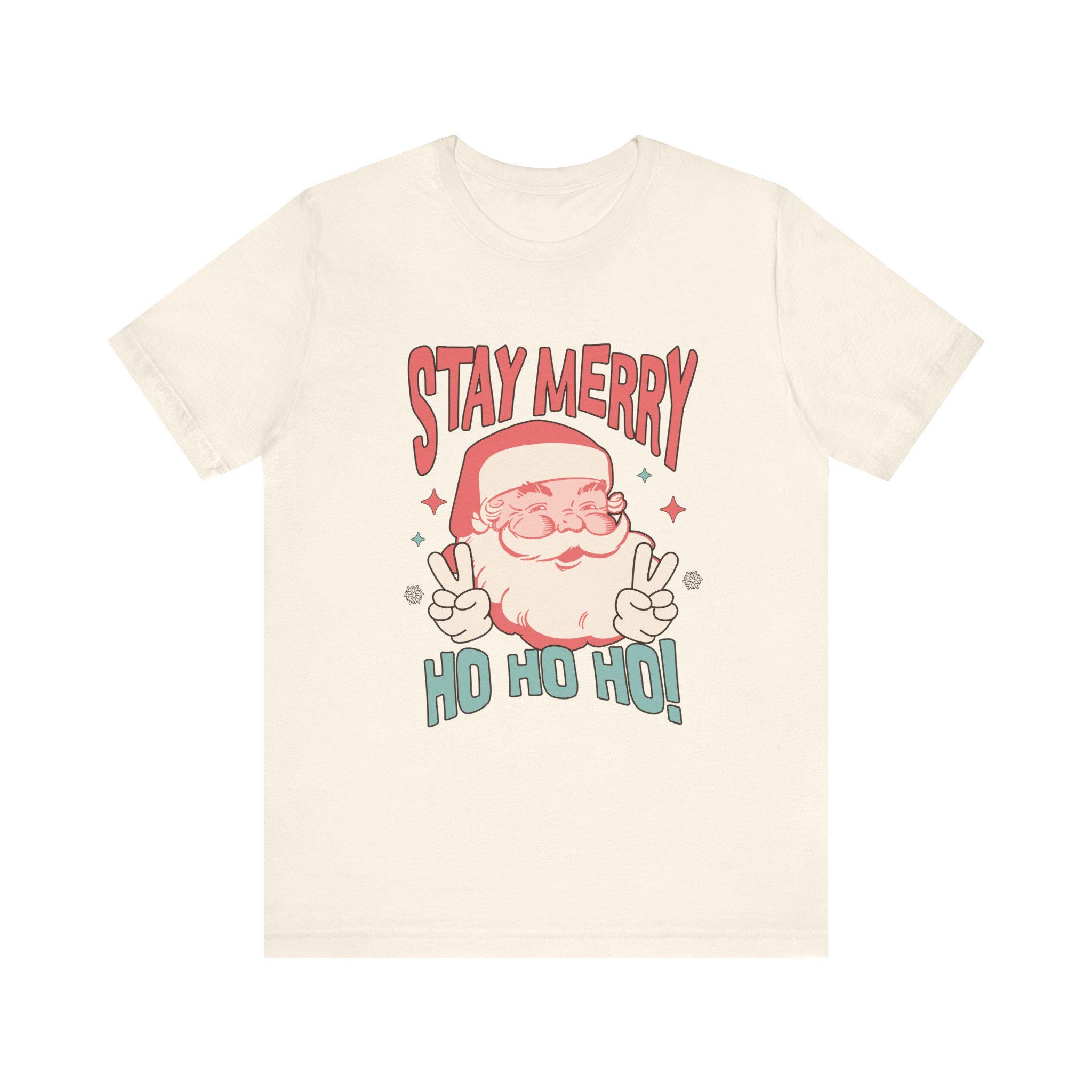 Retro Santa Peace Sign Christmas Tee | Stay Merry Holiday Shirt - Etsy