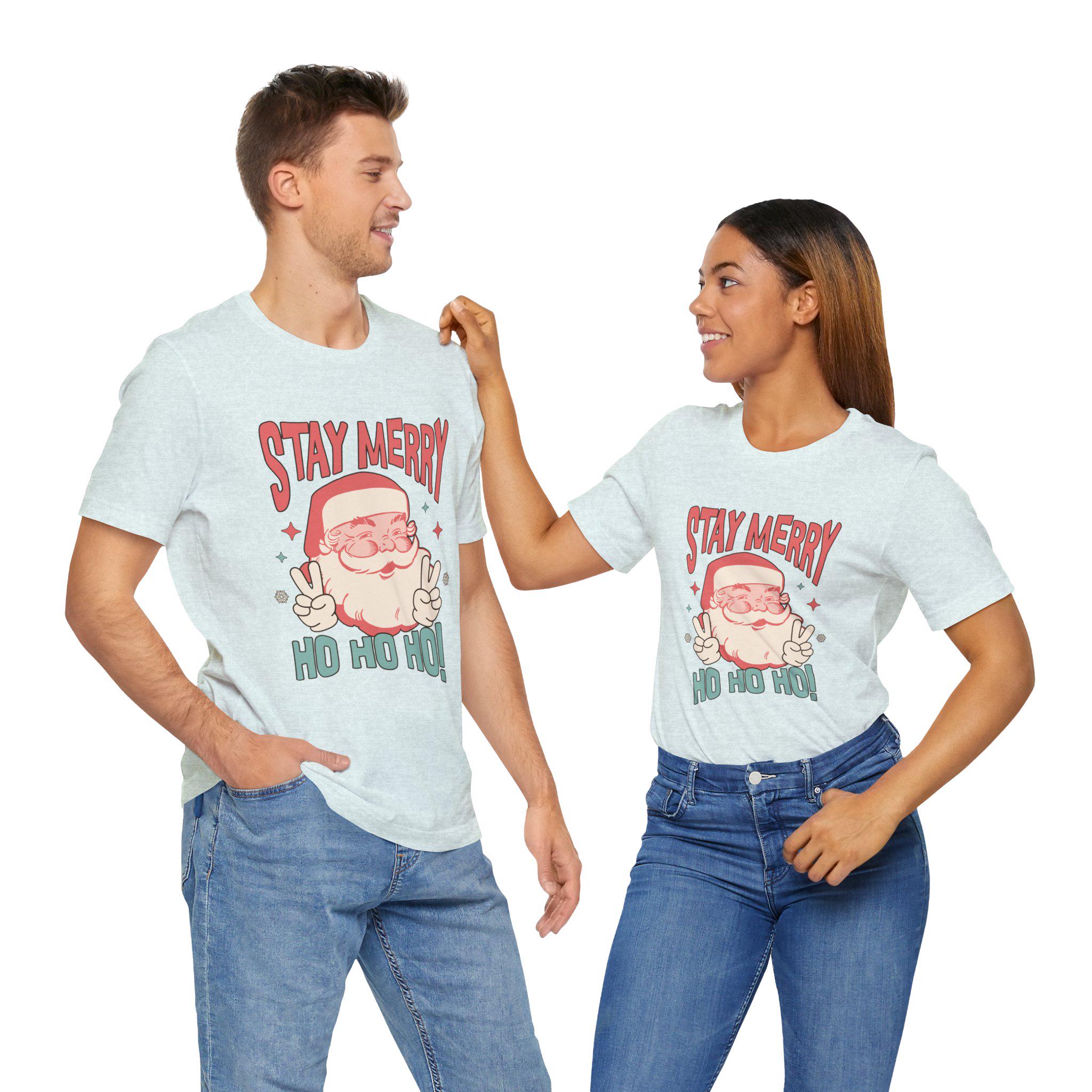 Retro Santa Peace Sign Christmas Tee | Stay Merry Holiday Shirt - Etsy