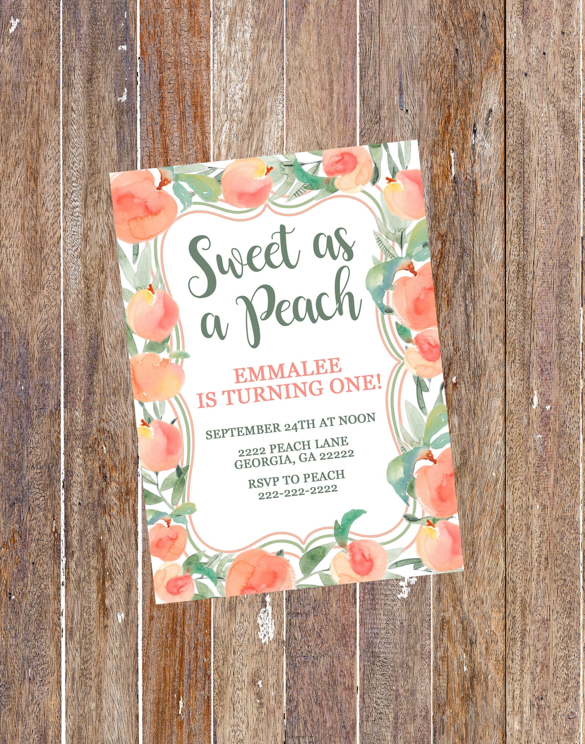 Sweet as a Peach Invitation, Sweet as a Peach Invite, Georgia Peach ...