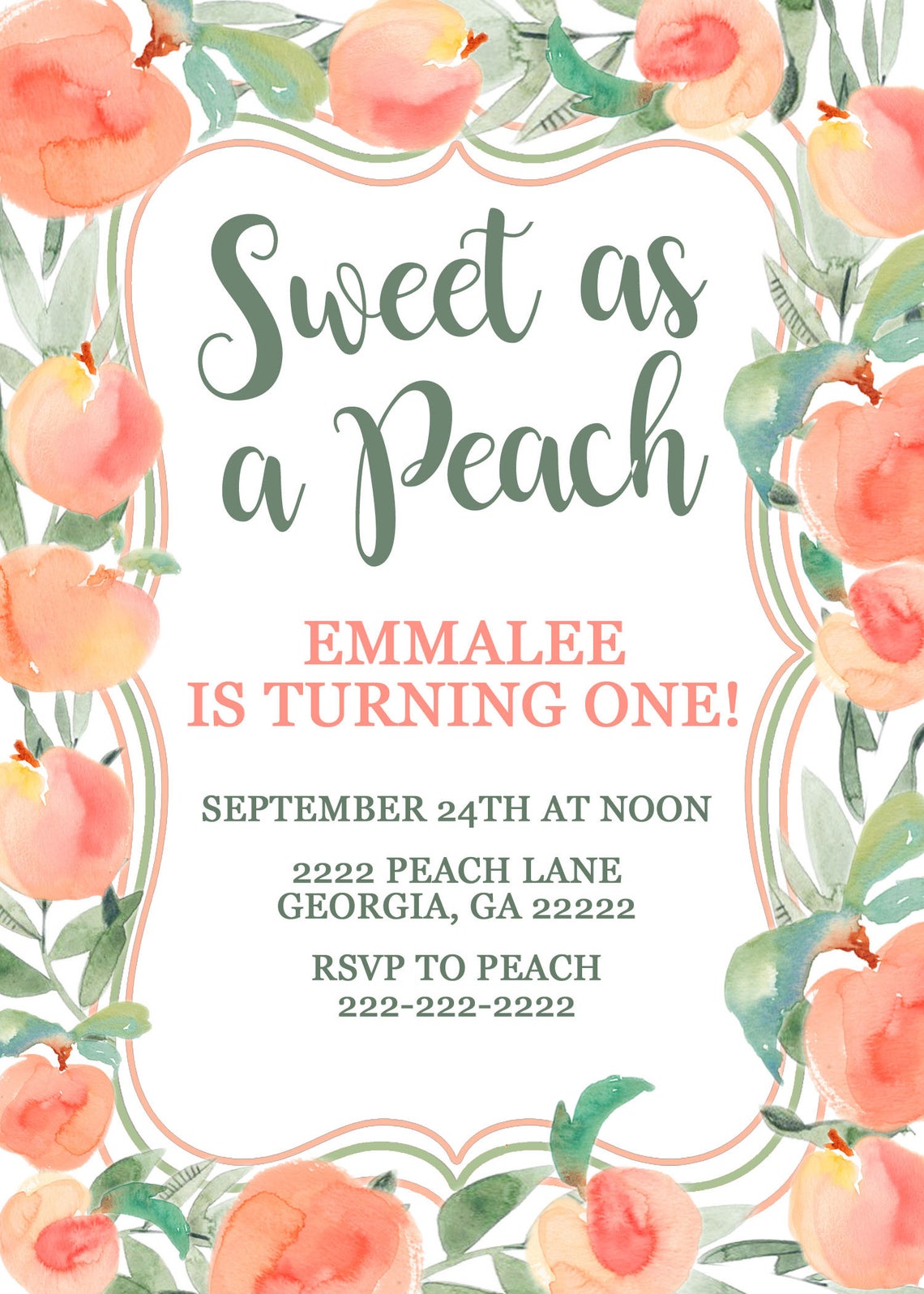 Sweet as a Peach Invitation, Sweet as a Peach Invite, Georgia Peach ...