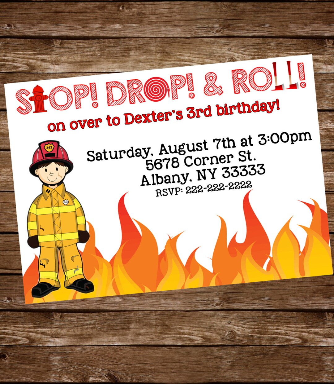 Firefighter Invitation, Firefighter Birthday Invitation, Stop Drop and ...