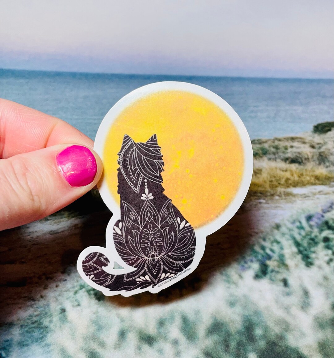 Cat and Moon Water Resistant Sticker - Etsy