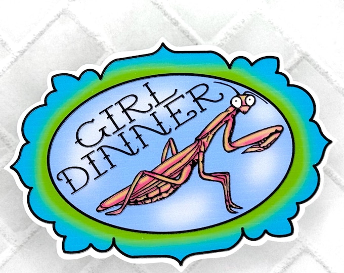Praying Mantis Girl Dinner Sticker Bug Insect Vinyl Decal Entomology ...