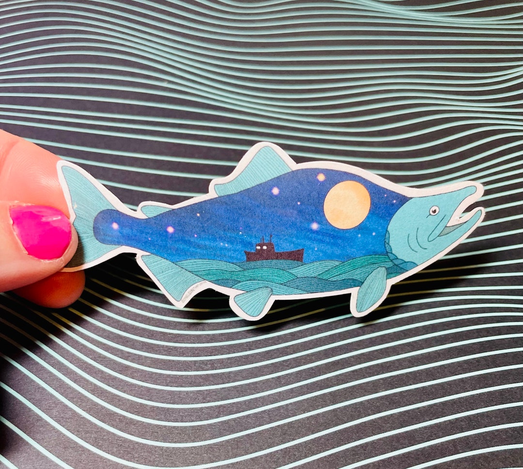 Salmon Fishing Sticker - Etsy