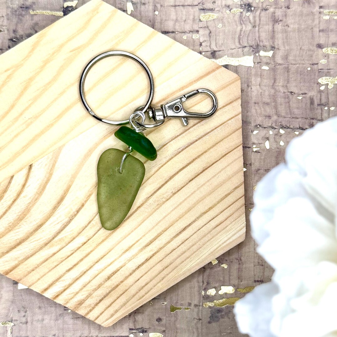 Olive Green Sea Glass Keychain - Etsy