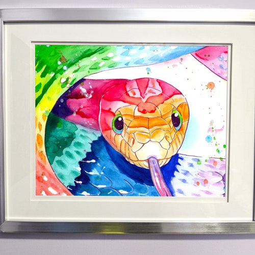 Watercolour on Wood Rainbow Ball Python Snake Print - Etsy