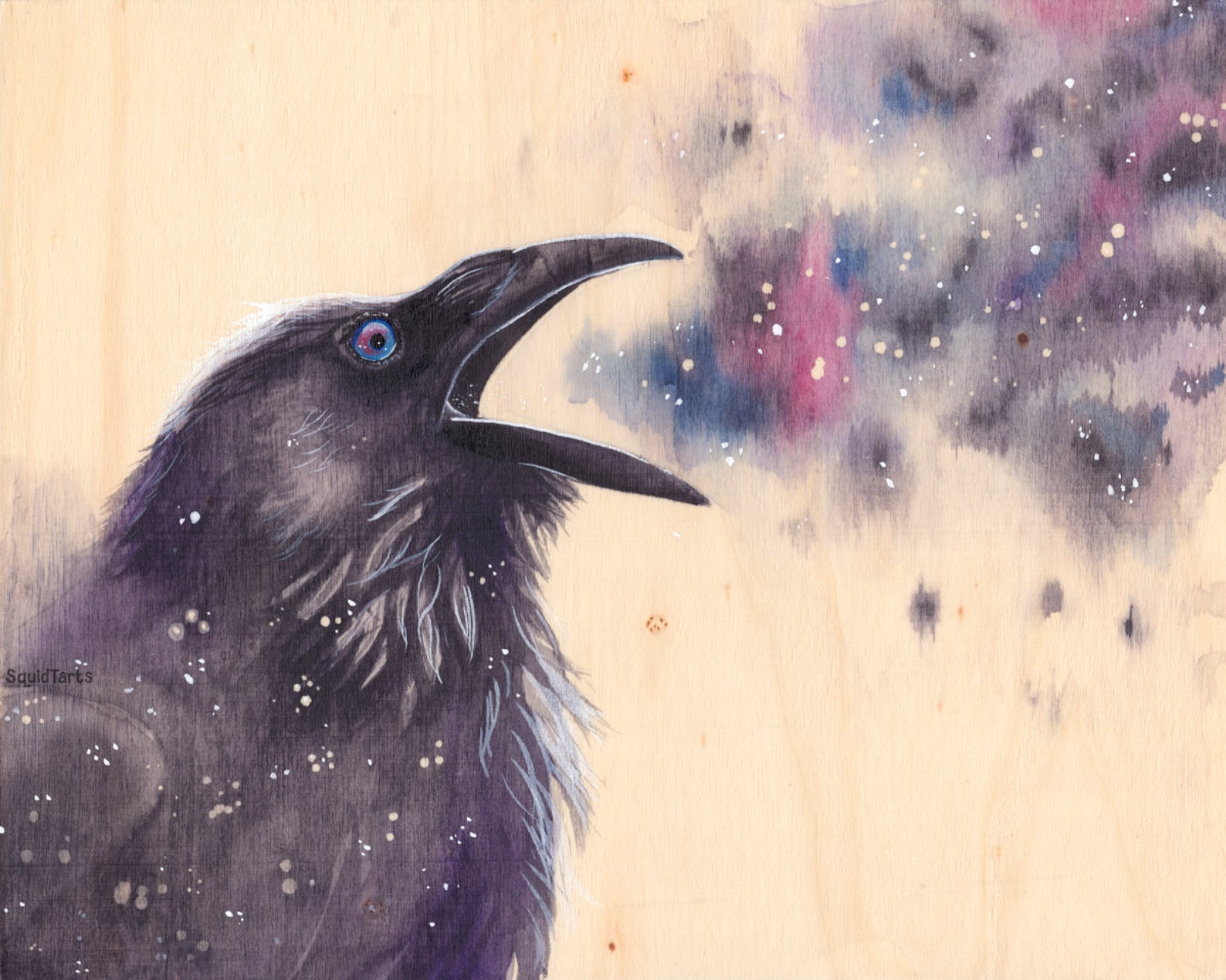 Watercolour Space Crow Print - Etsy