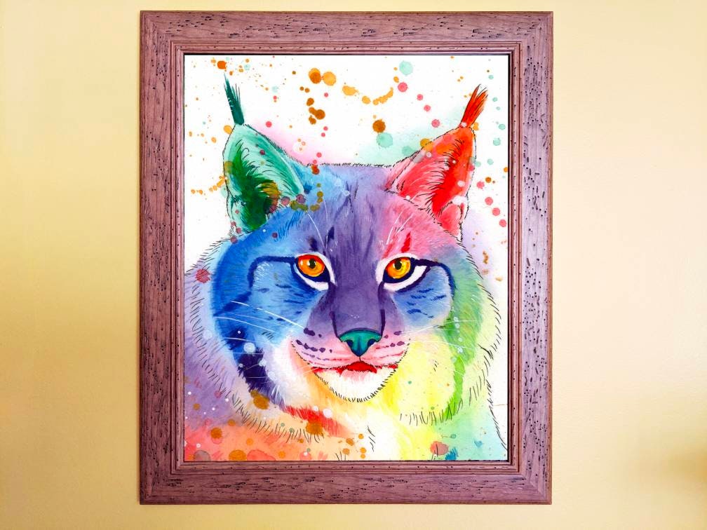 Watercolour Rainbow Canadian Lynx Print - Etsy
