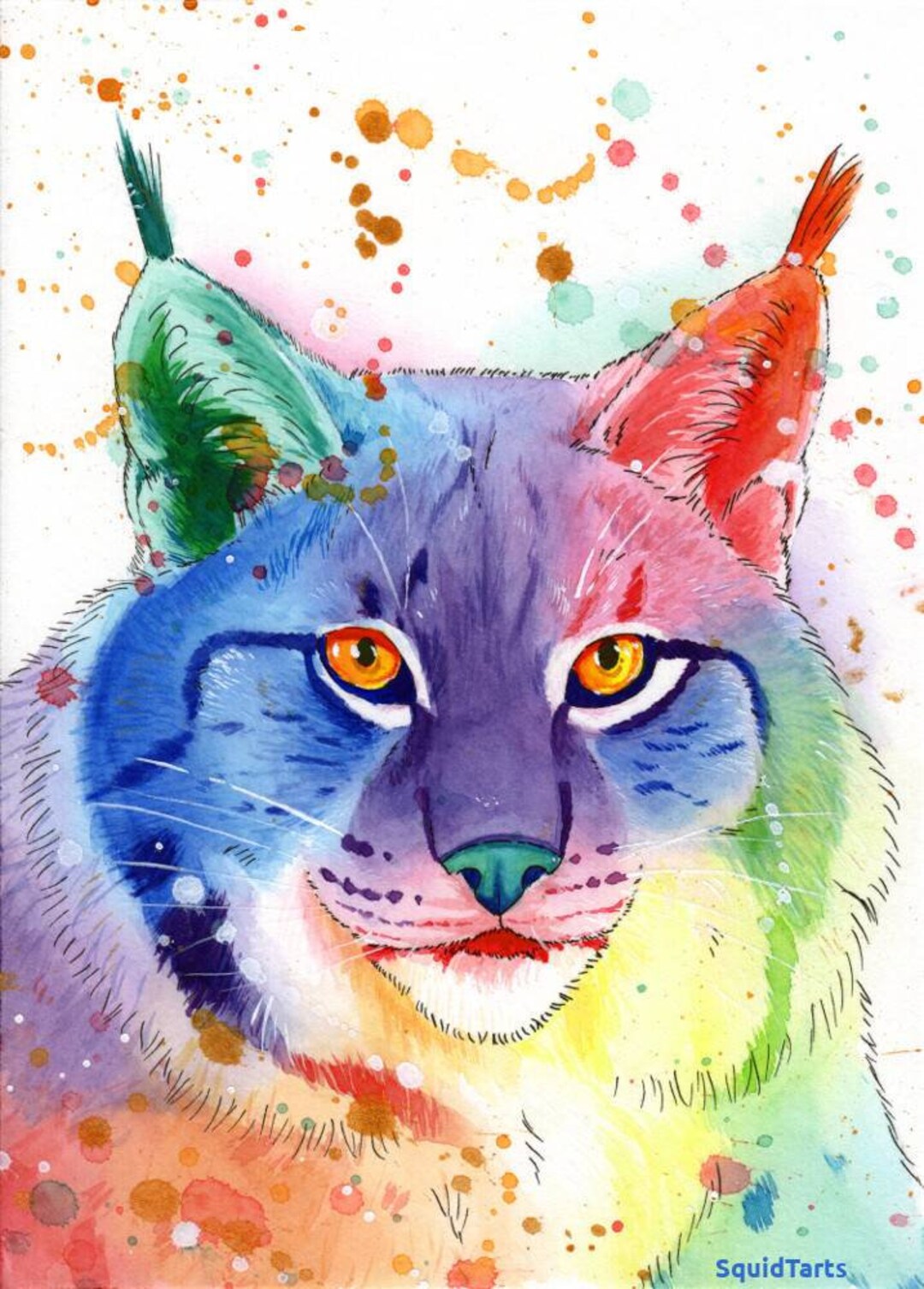 Watercolour Rainbow Canadian Lynx Print - Etsy