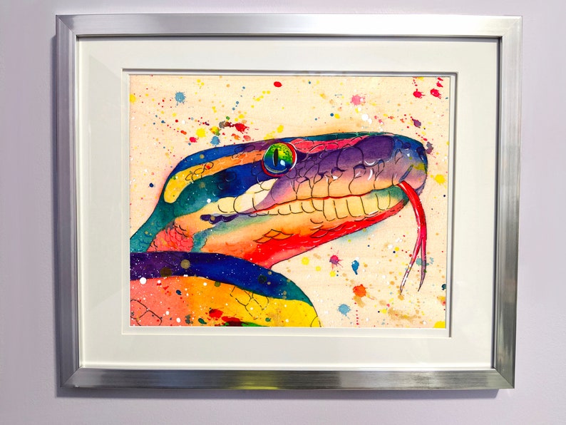 Watercolour on Wood Rainbow Ball Python Snake Print - Etsy