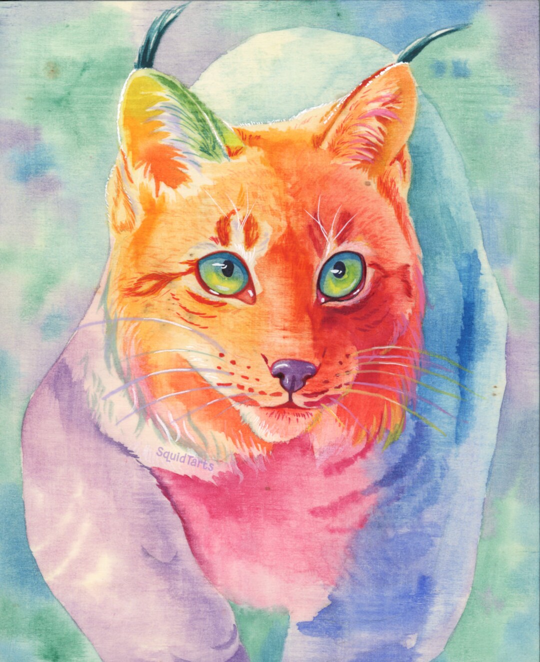 Watercolour Rainbow Canadian Lynx Painted on Wood Print - Etsy